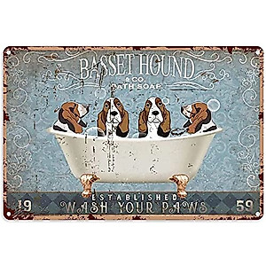 Basset Hound Wash Your Paws New Metal Tin Sign Retro Style Metal Poster Tin Sign Vintage Wall Decor for Cafe Bar Pub Home Beer Decoration Crafts 12X8 Inches