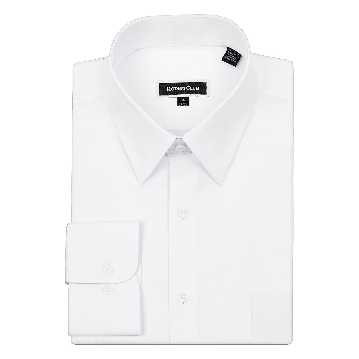 RODEM CLUB Men's Dress Shirt Regular Fit Long Sleeve Wrinkle-Resistant Business Formal Solid Button Down Shirts with Pocket (White, 17.5" Neck 34"-35" Sleeve)