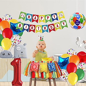 HYOWCHI Sesame Friends 1st Birthday Party Supplies - Sesame Theme First Birthday Decorations, Balloon arch, Highchair Banner, Crown, Banner, Topper, Cartoon Sesame One Year Old Birthday Supplies Decor
