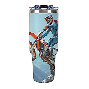 Motocross Dirt Bike Insulated Tumbler with Handle Stainless Steel Travel Coffee Mug with Lid And Straw 40oz