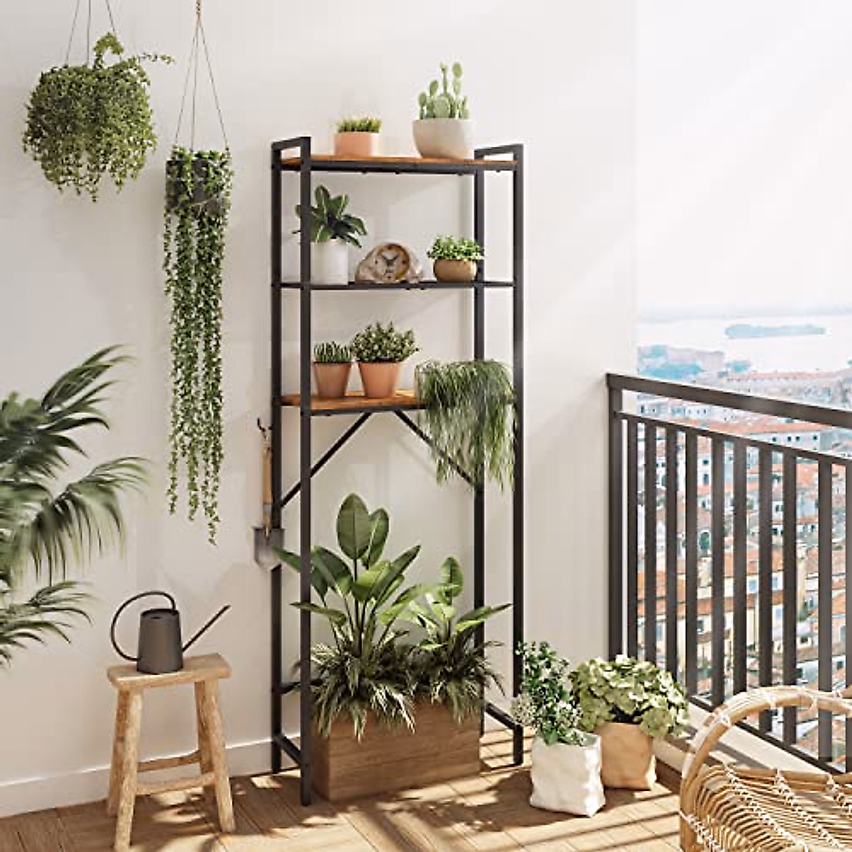 Hoctieon 3-Tier Over The Toilet Storage,Multifunctional Bathroom Organizer,Wood Bathroom Shelf, Metal Freestanding Toilet Rack with Hooks,Washroom Shelves, Space Saver, Rustic Brown