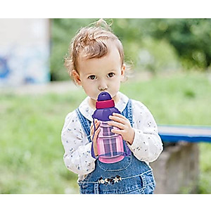 4- pack Kids Water Bottle with Straw for School 13 oz Spill Proof Sippy Cup Flip Top Lid Small Cute Toddler Water Bottle- Bulk Reusable for Trips, Lunch, Day Cares Carry Strap Multi-color BPA Free
