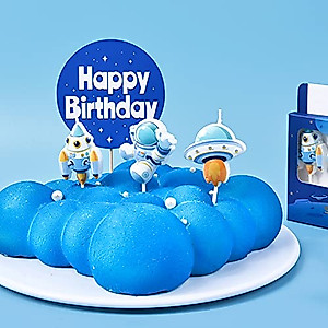 Spaceman Birthday Candles, Space Rocket Spacecraft Candles, Astronaut Theme Candles for Birthday Party Baby Shower - Set of 3