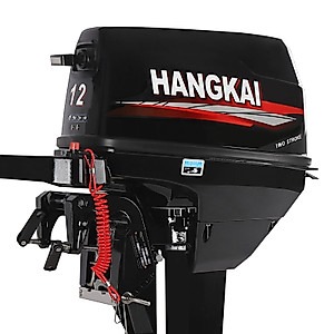 2 Stroke 12HP Outboard Motor, 169CC HANGKAIGas Outboard Boat Motor Water-cooling Long Shaft CDI Heavy Duty Fishing Boats Motor Enginefor Kayaks Canoes Dinghies Inflatable Boats Motors