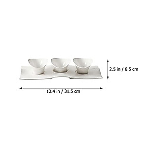 UPKOCH Sauce Plate 1 Set Ceramic Chip and Dip Serving Set Platter Tray with Dip Bowls for Appetizers Snacks Fruits Small Bites and Condiments White Sauce Bowl