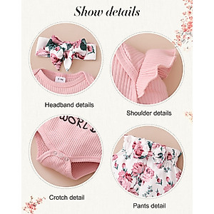 YUEMION Newborn Baby Girl Clothes Toddler Girl Fall Outfits Ruffle Romper Floral Pants Set Infant Girl Clothes(6-12M)