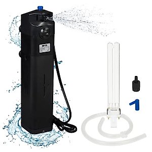 AquaShine JUP-23 Submersible UV Sterilizer for Aquarium - 13W aquarium powerhead with Built in Water and Air Pump - Extra UV Bulb Included - Green Algae Killing Machine.