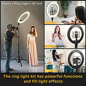RGB Ring Light 18 inch with Tripod Stand (2700-7000K) for Phone Camera iPad Selfie Live Stream YouTube TikTok Video Shooting Best Lighting Atmosphere Ringlight (18 inch)