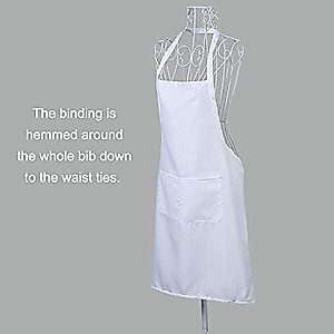 Hi loyaya 2 Pack White Apron and Chef hat, Cooking Kitchen Bib Aprons for Women Men Chef with Pockets for BBQ Grilling Baking (2, White)