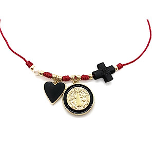 Saint Benedict Gold and Black Tone Enamel Pendant Powerful Azabache Chocker Gargantilla Protectora