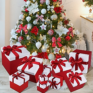 Tenceur 10 Pcs Christmas Nested Gift Boxes with Lids Assorted Sizes Gift Boxes for Presents Gift Box with Ribbon for Birthdays, Weddings, Housewarmings, Anniversaries, Valentines(10 Size,Red, White)