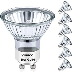 Vinaco GU10 Bulb, 6 Pack MR16 GU10 120V 50W Long Lasting, GU10 Halogen Bulb Warm White 2800K, 50W GU10 Dimmable with GU10 Base for Track Light Bulbs, Hood Light Bulbs. Halogen GU10+C 120V 50W