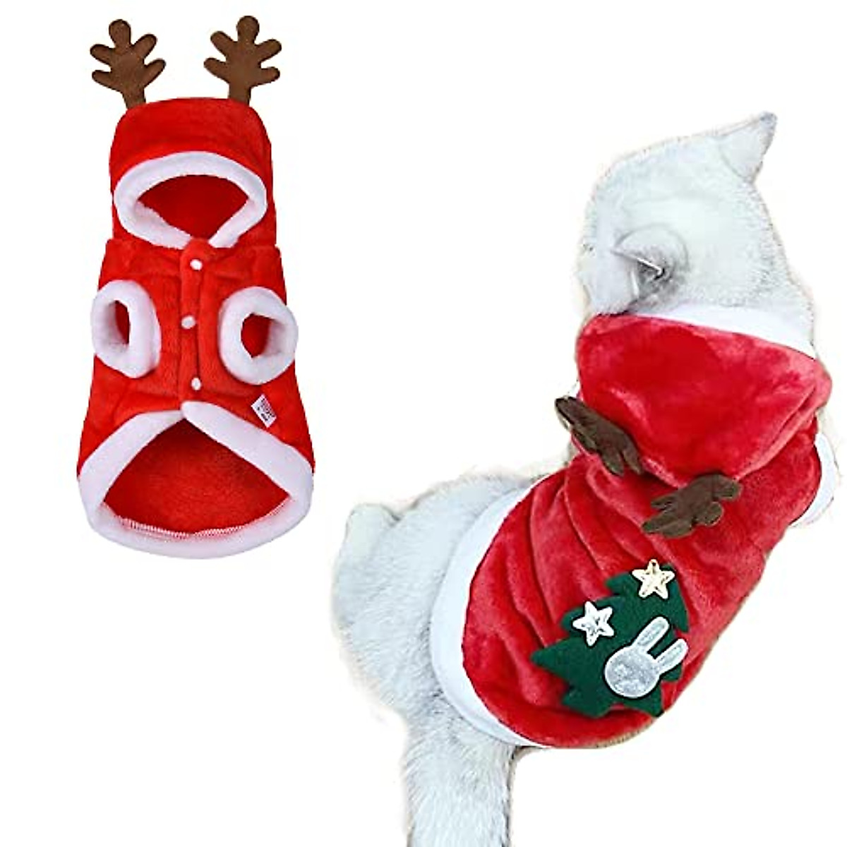 ANIAC Dog Christmas Clothes Xmas Puppy Hoodies with Elk Antler Funny Pet Reindeer Costume Coat Holiday Winter Pet Clothing Xmas Outfit for Cats Small Medium Dogs (A, X-Small)