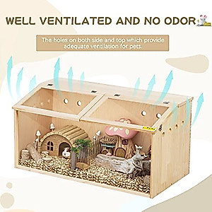 COZIWOW Wooden Hamster Cage, Animal Cabinet for Dwarf Syrian Hamsters Degus, Hamster Habitat with Openable Top and Large Acrylic Sheets, Small Animal Cage for DIY, Wood Color