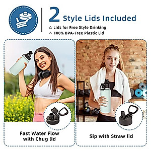 Volhoply 32 oz Insulated Water Bottle with Straw Lid & Spout Lid,Stainless Steel Sports Water Bottle,Double Wall Vacuum Thermos,Leak proof Wide Mouth Metal Flask,Keeps Cold or Hot for Travel(Fog,1)