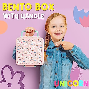 Fimibuke Bento Lunch Box for Kids - Leak Proof Toddler Bento Box with 4 Compartments BPA Free Dishwasher Safe Lunch Container with Utensils, Ideal Portion Sizes for Ages 3-12 Girls Boys for School