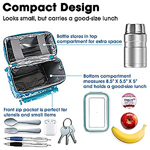 J World Corey Kids Lunch Bag. Insulated Lunch-Box for Girls, Women, Blue Vine