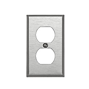 Leviton 84003 1-Gang Duplex Device Receptacle Wallplate, Standard Size, Device Mount, Stainless Steel