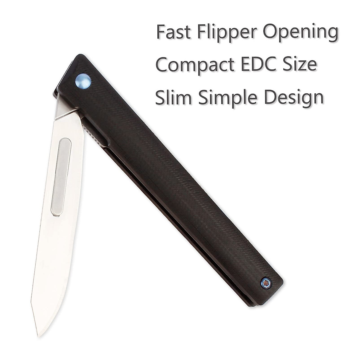 TENCHILON G37 Small Pocket Scalpel Knife, 10pcs #60 Replaceable Blades, Compact Slim Gentleman's Flipper Folding Scalpel EDC Utility Knives with Blue Titanium Pocket Clip (Black)