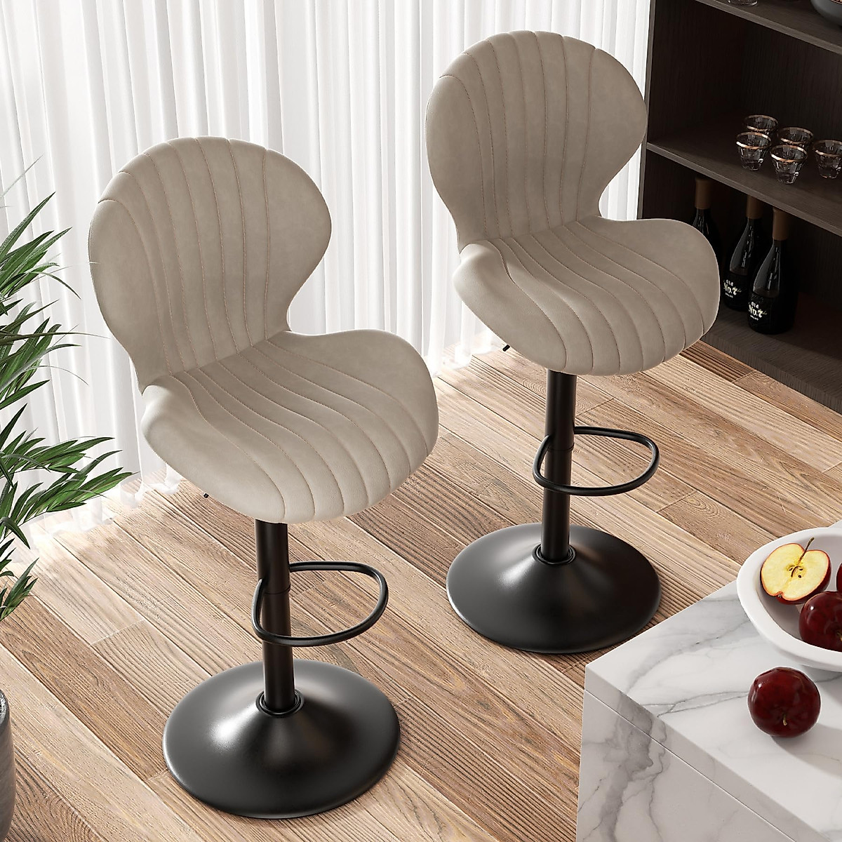 Nalupatio Bar Stools Set of 2 Modern Swivel Bar Chairs, Barstools Counter Height with High Backrest, Easy 3-5 Minute Assembly for Bar, Kitchen, Dining Room Beige