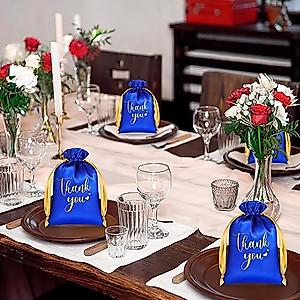 30 Pcs Thank You Satin Gift Bags 5 x 7 Inches Drawstring Jewelry Pouches Small Satin Candy Bags for Guest Wedding Birthday Baby Shower Business Party Favors Bags (Royal Blue)