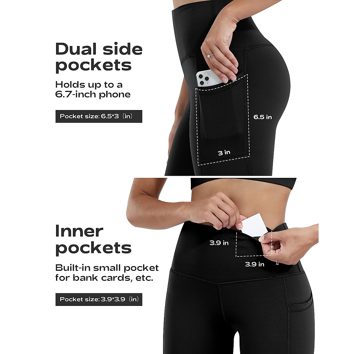 CHRLEISURE Leggings with Pockets for Women, High Waisted Tummy Control Workout Yoga Pants(3Packs 3Black, L)