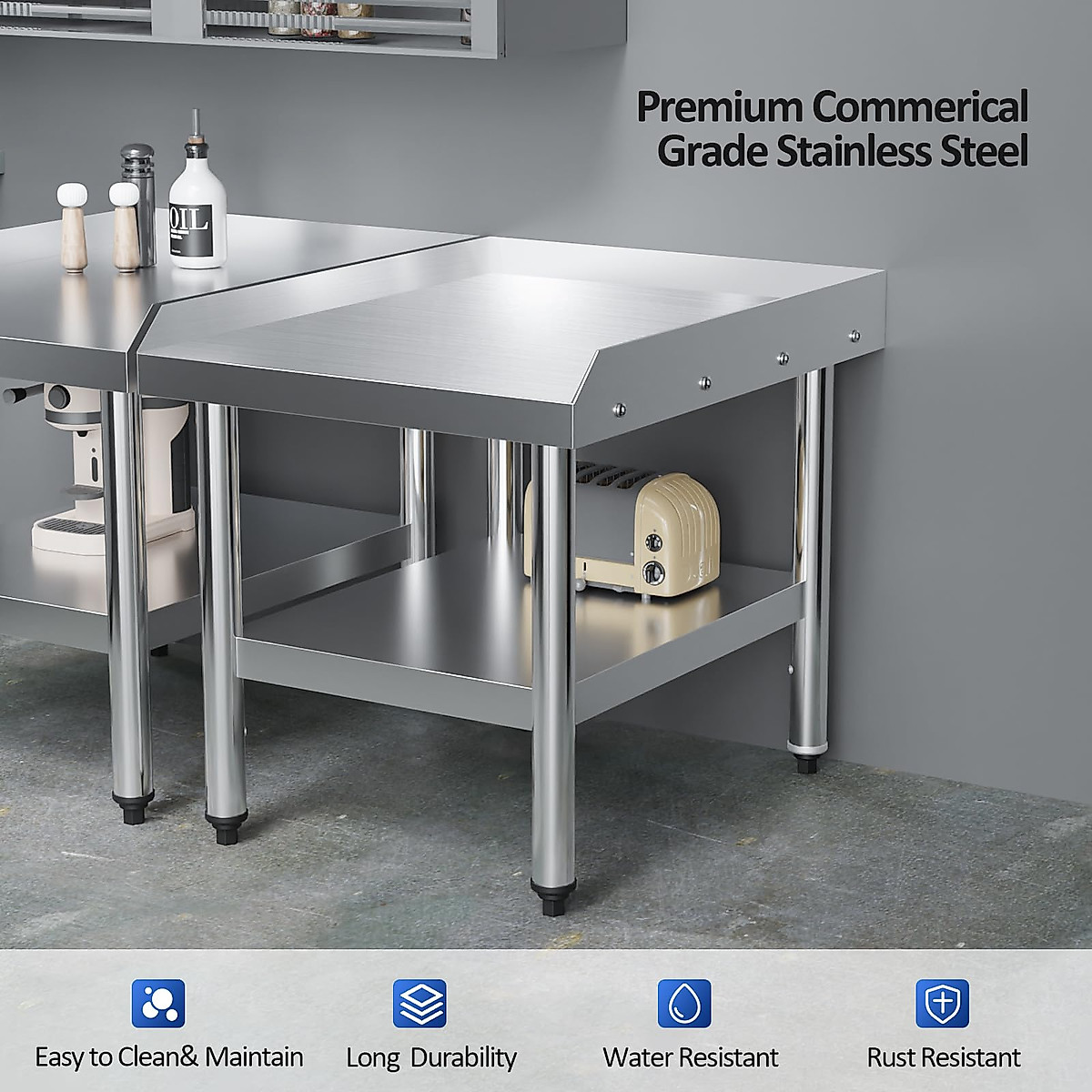 ROVSUN Stainless Steel Equipment Stand 24" L x 30" W x 26" H with Adjustable Undershelf, NSF Commercial Heavy Duty Work Table & Grill Stand Table for Restaurant, Home and Hotel Kitchen