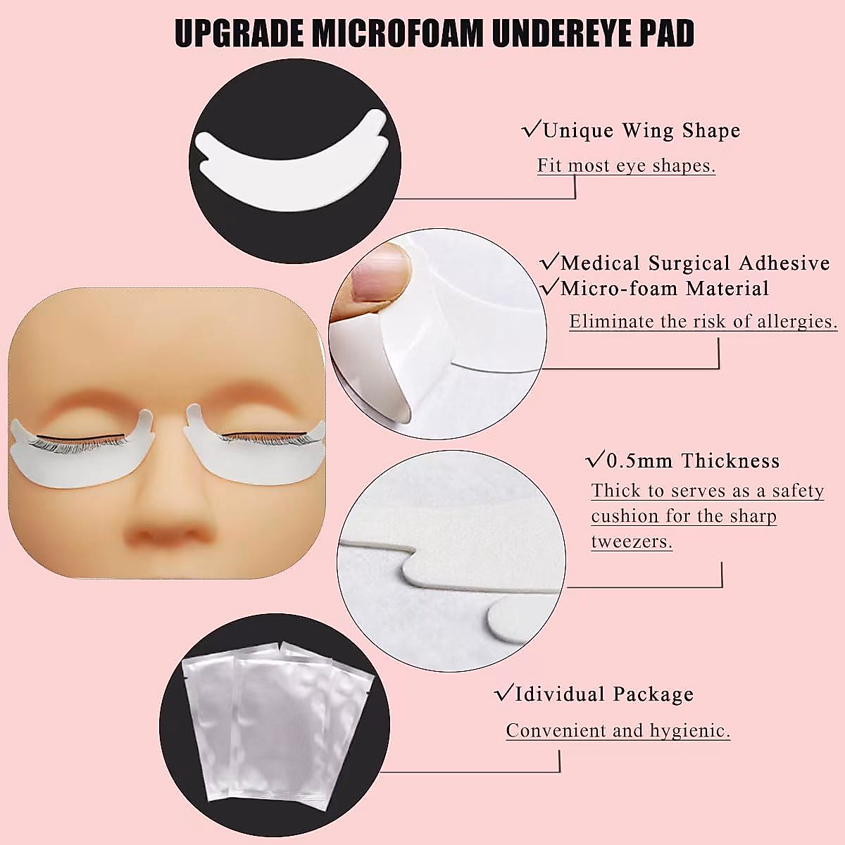 554 PCS Professional Lash Extension Supplies Kit with 50 Pairs Foam Lash Pads, 100 Lash Brushes,100 Micro Applicators, 100 Lash Glue Rings, 200 Glue Wipes, 4 Lash Tapes for Eyelash Extensions