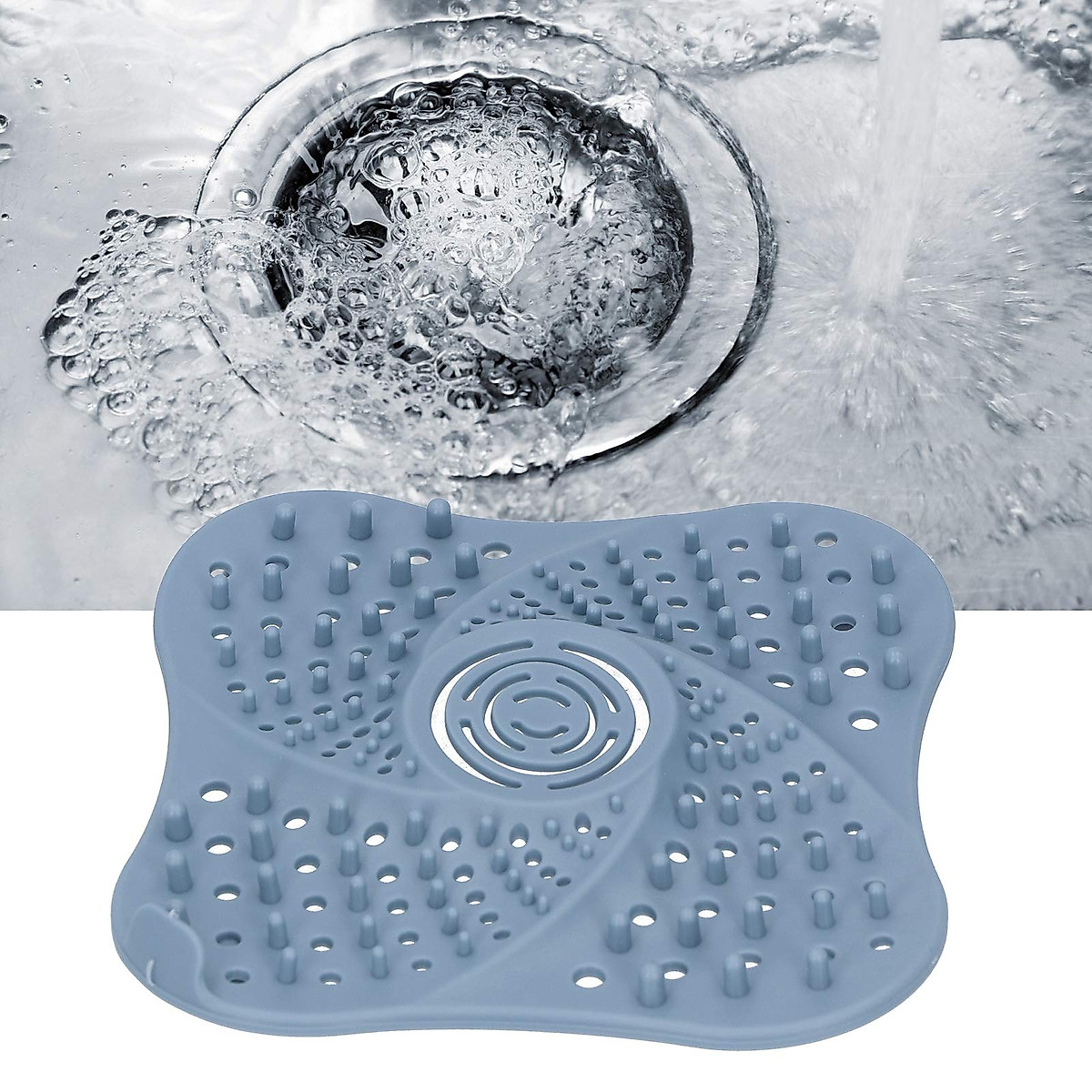 Shower Drain Hair Catcher, Durable Blue Square Hair Stopper Drain Cover, Drain Hair Catcher with Suction Cup for Bathroom Bathtub and Kitchen Easy to Install and Clean
