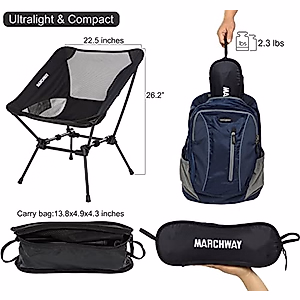 MARCHWAY Ultralight Folding Camping Chair, Heavy Duty Portable Compact for Outdoor Camp, Travel, Beach, Picnic, Festival, Hiking, Lightweight Backpacking (Black)