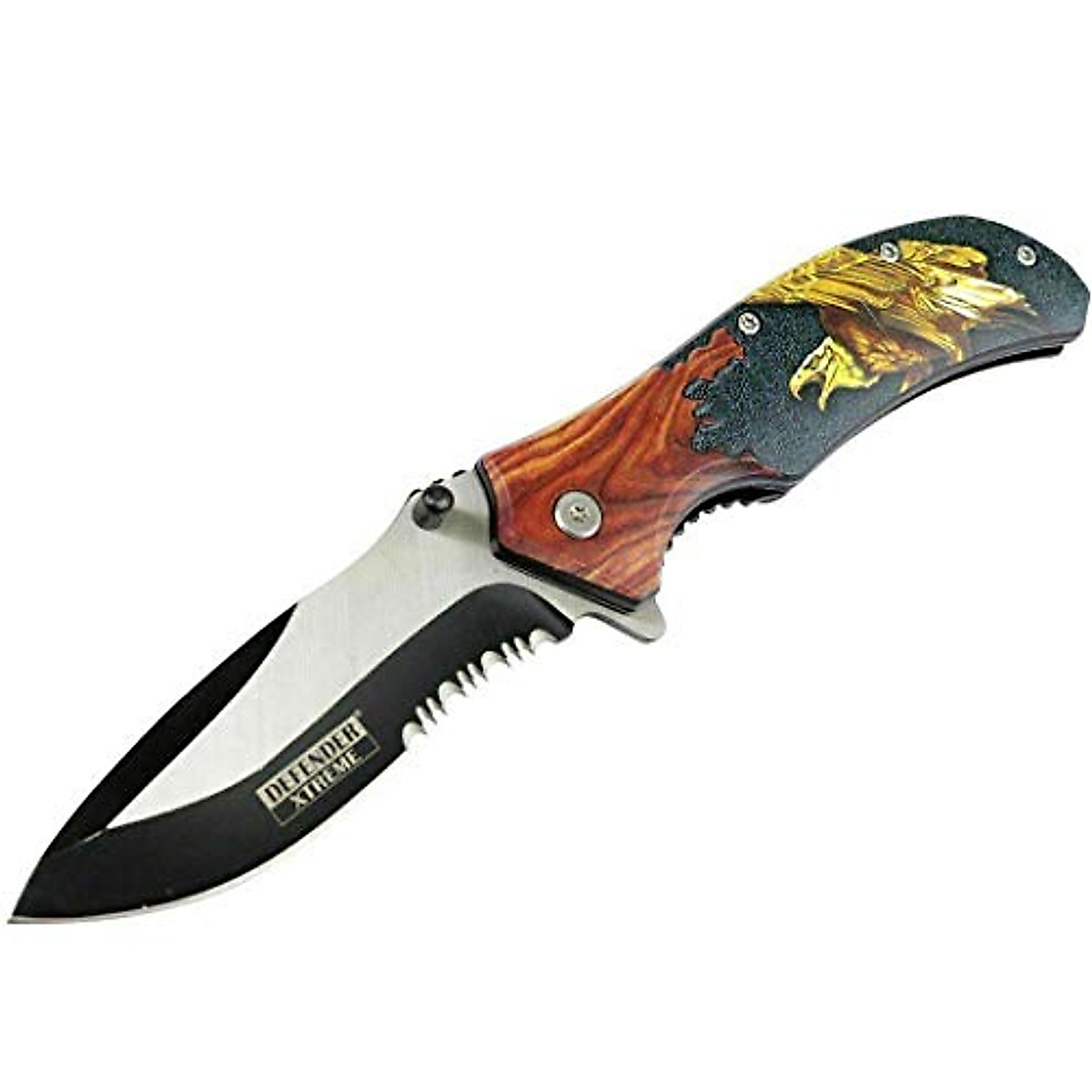 8.5" Spring Assisted Pocket Knife for Men Blade Eagle Wood Handle with Ultra Sharp Blade Premium Tactical Folding Knife Survival Hunting Camping Knives