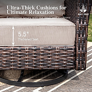 HERA'S HOUSE Patio Furniture Set with High Back Swivel Chairs, 5-Piece Outdoor Wicker Furniture Conversation Set with Ottomans for Garden Yard Porch, Beige