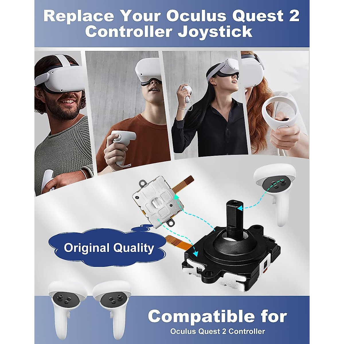 Joystick Replacement Kit for Oculus Quest 2 Controller/ Meta Quest 2 Controller, Repair Accessories for Oculus Quest 2 Controller, (Black (13-in-1))