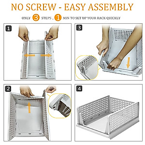 Hotwheel Stackable Plastic Storage Basket, Bins Set of 4, Foldable Closet Bins, Organizers and, natural