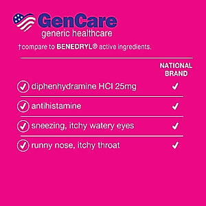 GenCare - Allergy Relief Medicine | Antihistamine Diphenhydramine 25mg (600 Tablets Per Bottle) Value Pack | Relieve for Itchy Eyes, Sneezing, Runny Nose | Seasonal or Indoor & Outdoor Allergies