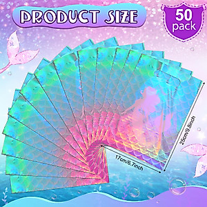 50Pcs Mermaid Iridescent Gift Bags,Plastic Mermaid Iridescent Laser Party Favor Goodie Bags Little Mermaid Candy Bags Purple Green Party Bags Supplies for Under Sea Mermaid Birthday Party Decorations