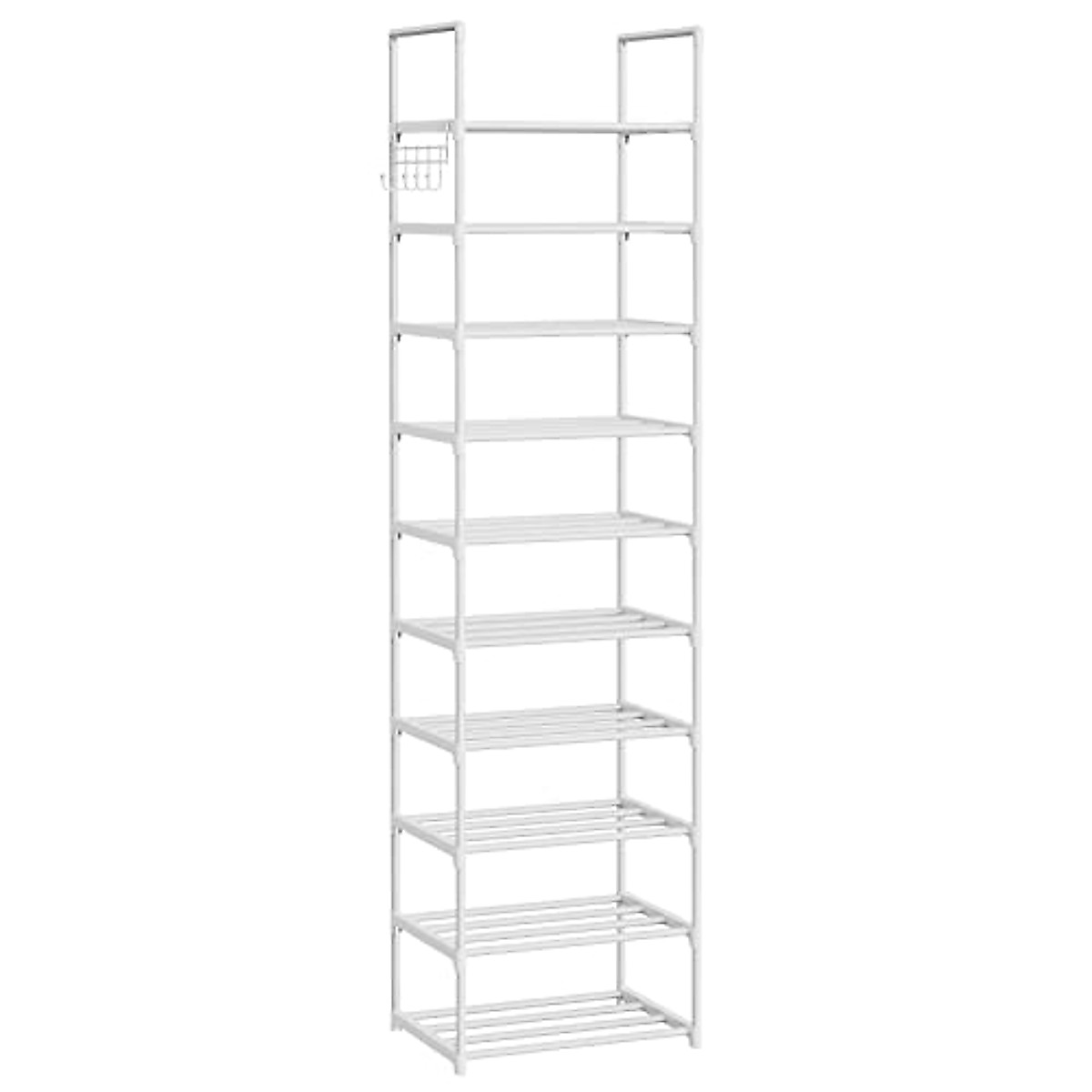 WEXCISE Metal Shoe Rack Organizer 10 Tiers Tall Shoe Rack 20-24 Pairs Narrow Shoe Racks for Closets Entryway Vertical Shoe and Boots Organizer Storage Sturdy White Shoe Shelf Shoe Cabinet
