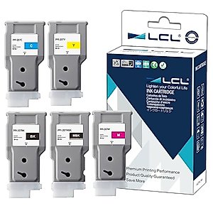 LCL Compatible Ink Cartridge Replacement for Canon PFI207 PFI-207 PFI-207MBK PFI-207BK PFI-207C PFI-207M PFI-207Y 300ML 8789B001 8788B0011 8790B001 8791B001 8792B001 (5-Pack KCMYMBK)