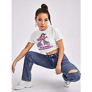 SweatyRocks Women's High Waist Slant Pocket Denim Jeans Ripped Straight Leg Pants Blue L