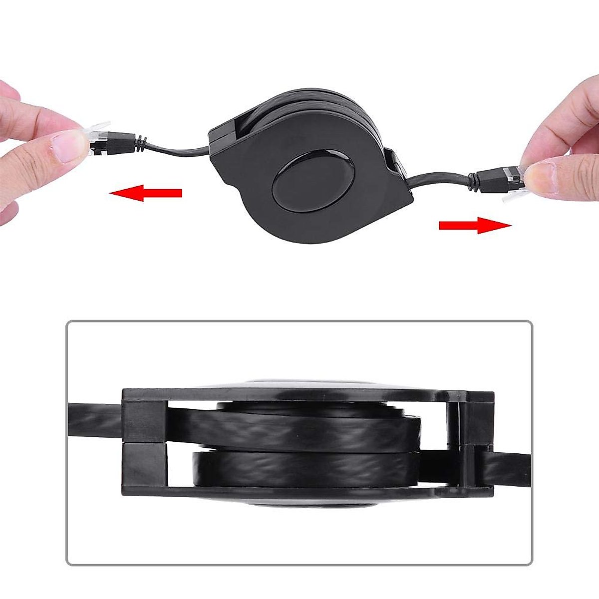 Sonew CAT6 Ethernet Cable, Adjustable Retractable RJ45 LAN Network Cable Cord, High Speed LAN Wires Internet Patch Cable, Network Cable Laptop Internet Connection Black (2m/6.6ft)
