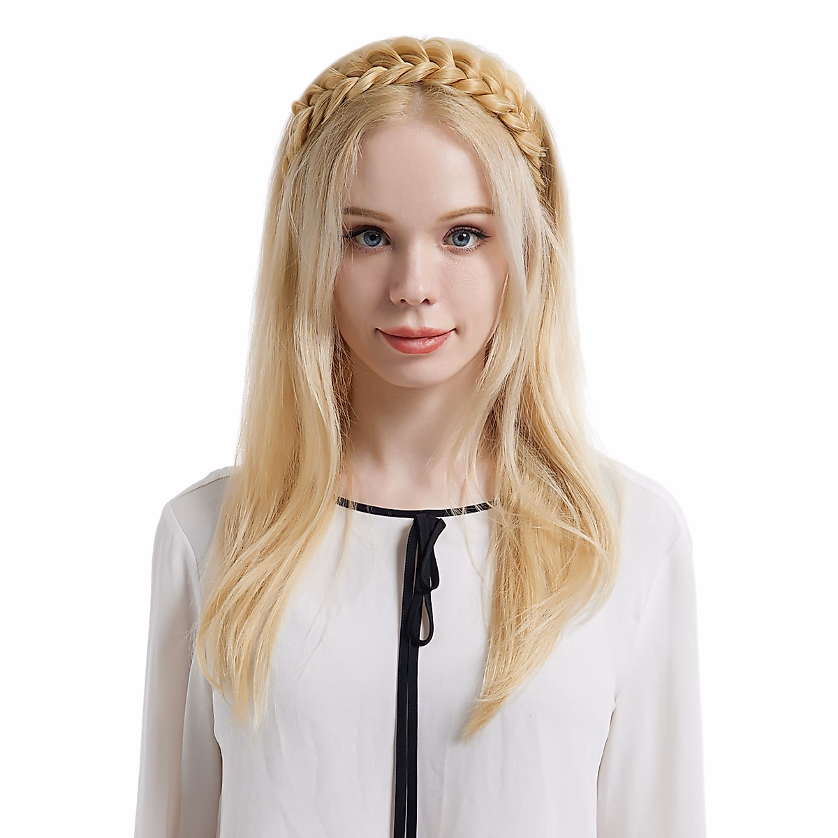 STHEJFB Wide Braided Headband Hoop Fashion Hair Accessories Elastic Non-slip Band for Women and Girl (Black)