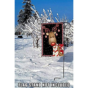 Toland Home Garden 111238 Candy Cane Reindeer Christmas Flag 12x18 Inch Double Sided Christmas Garden Flag for Outdoor House Winter Flag Yard Decoration