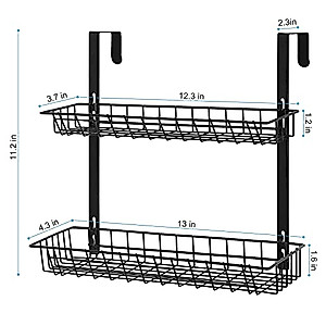 Over the Cabinet Storage Organizer Basket 2 Tier Metal Wire Hanging Kitchen Holder Rack for Bathroom, Pantry, Office Cabinet Storage Basket, Matte Black