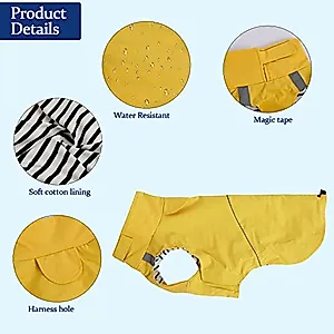 Brabtod Bulldog Waterproof Raincoat,French Bulldog Lightweight Rainproof Jacket Reflective Saftey with Harness Hole Dog Poncho Vest for Pugs French English Bulldog American Pit Bulldog-Yellow-XS