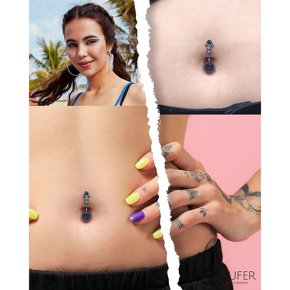 OUFER 316L Surgical Steel Belly Button Rings Clear CZ Navel Rings Belly Rings Belly Piercing