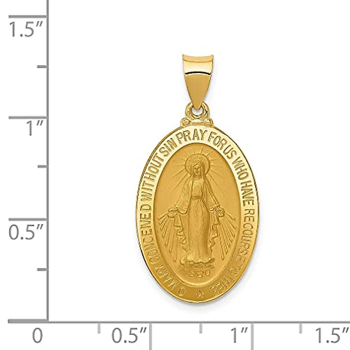 IceCarats 14K Yellow Gold Our Lady of Miraculous Medal Blessed Virgin Mary Oval Necklace Charm Pendant 31.5mm x 16mm Only