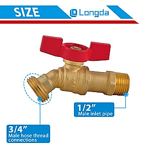 LD Longda (2-Packs) Male Hose Bibb 1/2" MIP × 3/4" MHT with 1/4-Turn Water Hose Shut Off Valve, Hreaded Garden Hose Outlet Ideal for Gardens, patios, Boiler Drain