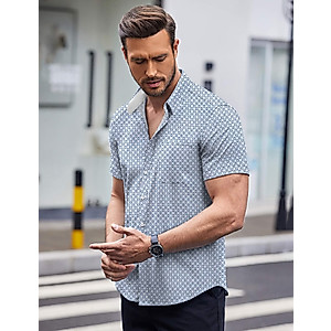 COOFANDY Men's Short Sleeve Dress Shirts Wrinkle Free Polka Dot Print Shirt Casual Button Down Shirts with Pocket