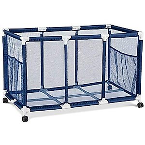 Modern Blue Rolling Pool Toy Storage Cart Bin - 42 Inch L x 24 Inch D x 26 Inch H - Easier Height For Kids Reach - Pool Float Storage Organizer