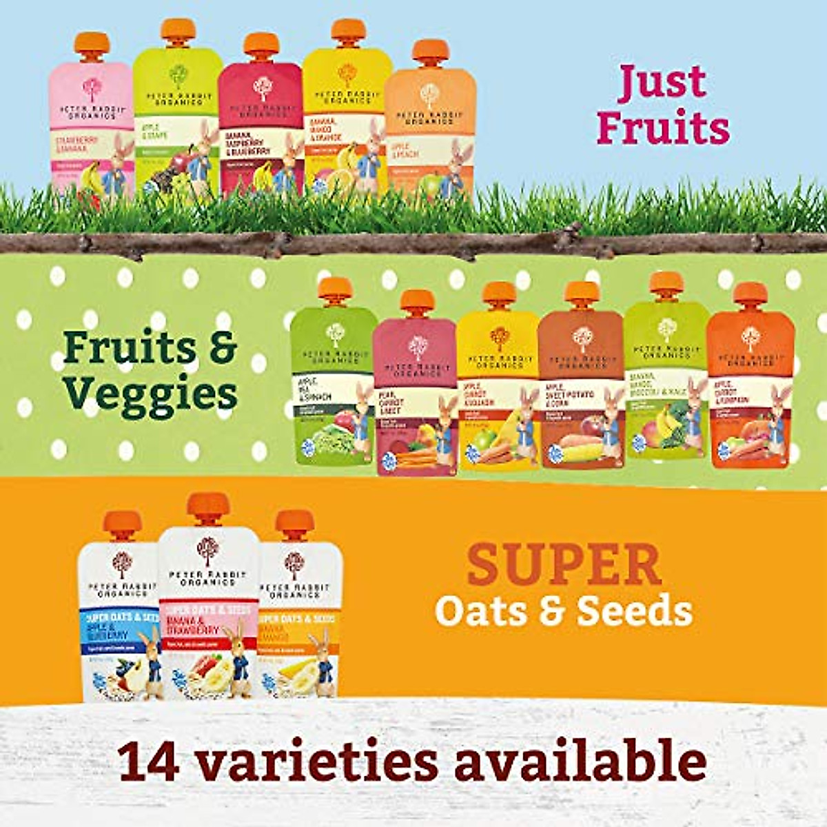 Pumpkin Tree Peter Rabbit Organics, Banana, Mango, and Kale, 4 Squeeze Pouch, Mango, Broccoli & Kale, 4.4 Ounce (Pack of 10)